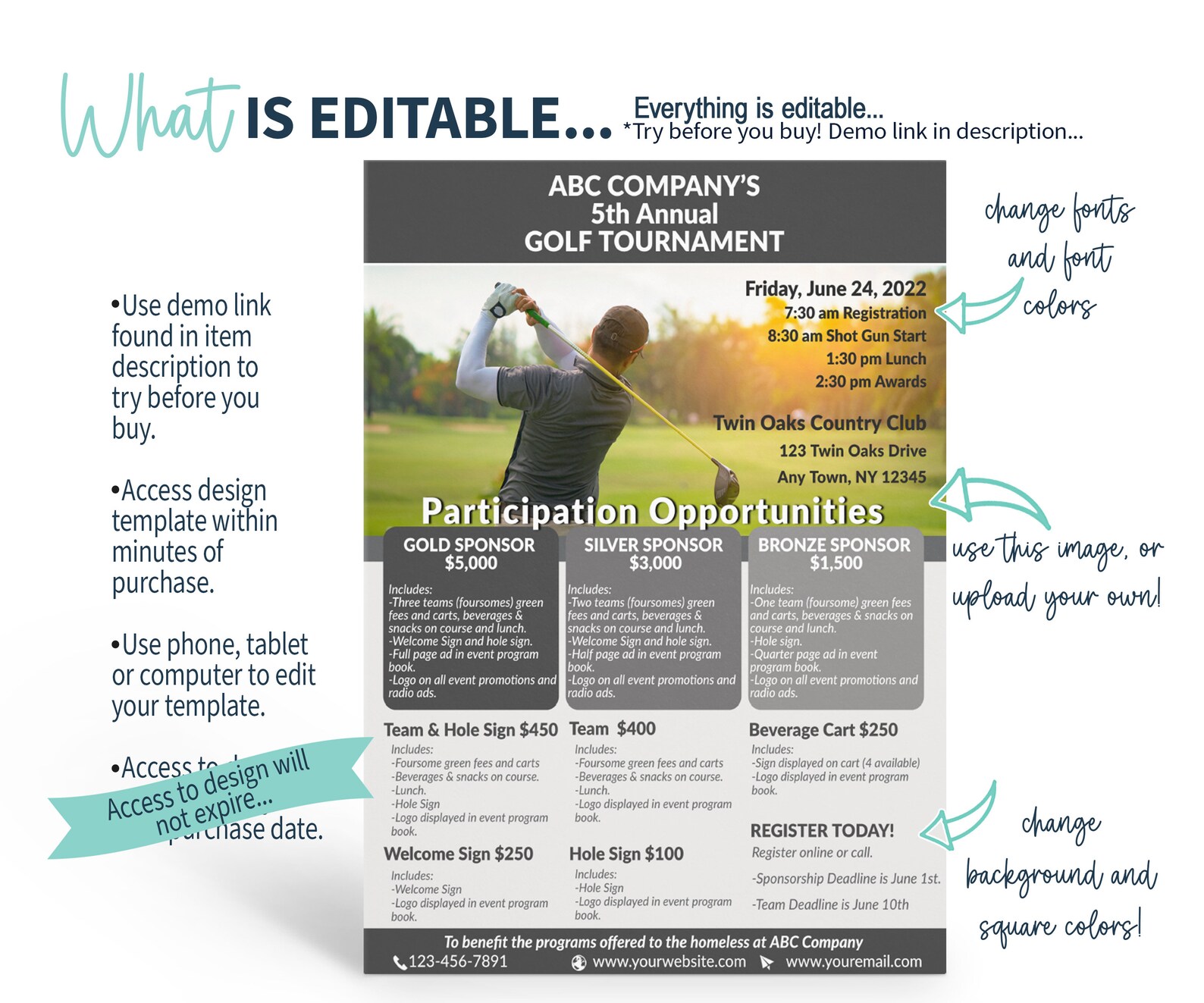 Golf Tournament Opportunities / Sponsorship Flyer, Tournament Flyer ...