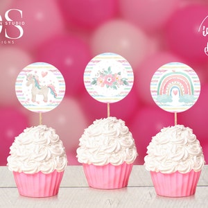 Rainbow Unicorn Birthday / Baby Shower - Cupcake Toppers - 5 Variations ...