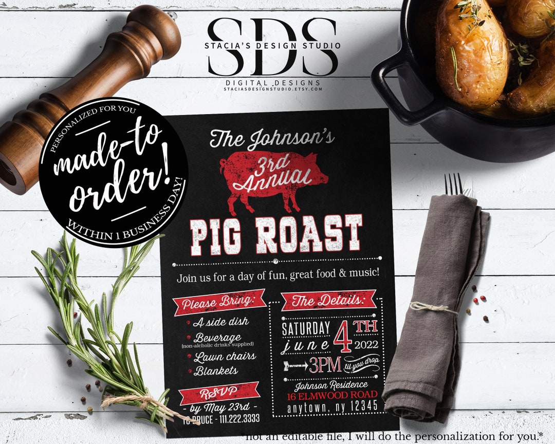 Pig Roast Invitation Retro Chalkboard Digital File Party Invitation Hog ...