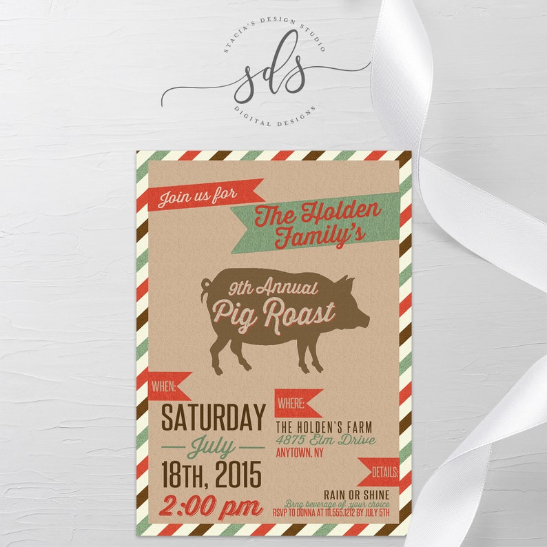 Pig Roast Invitation Retro Digital File Summer BBQ | Etsy