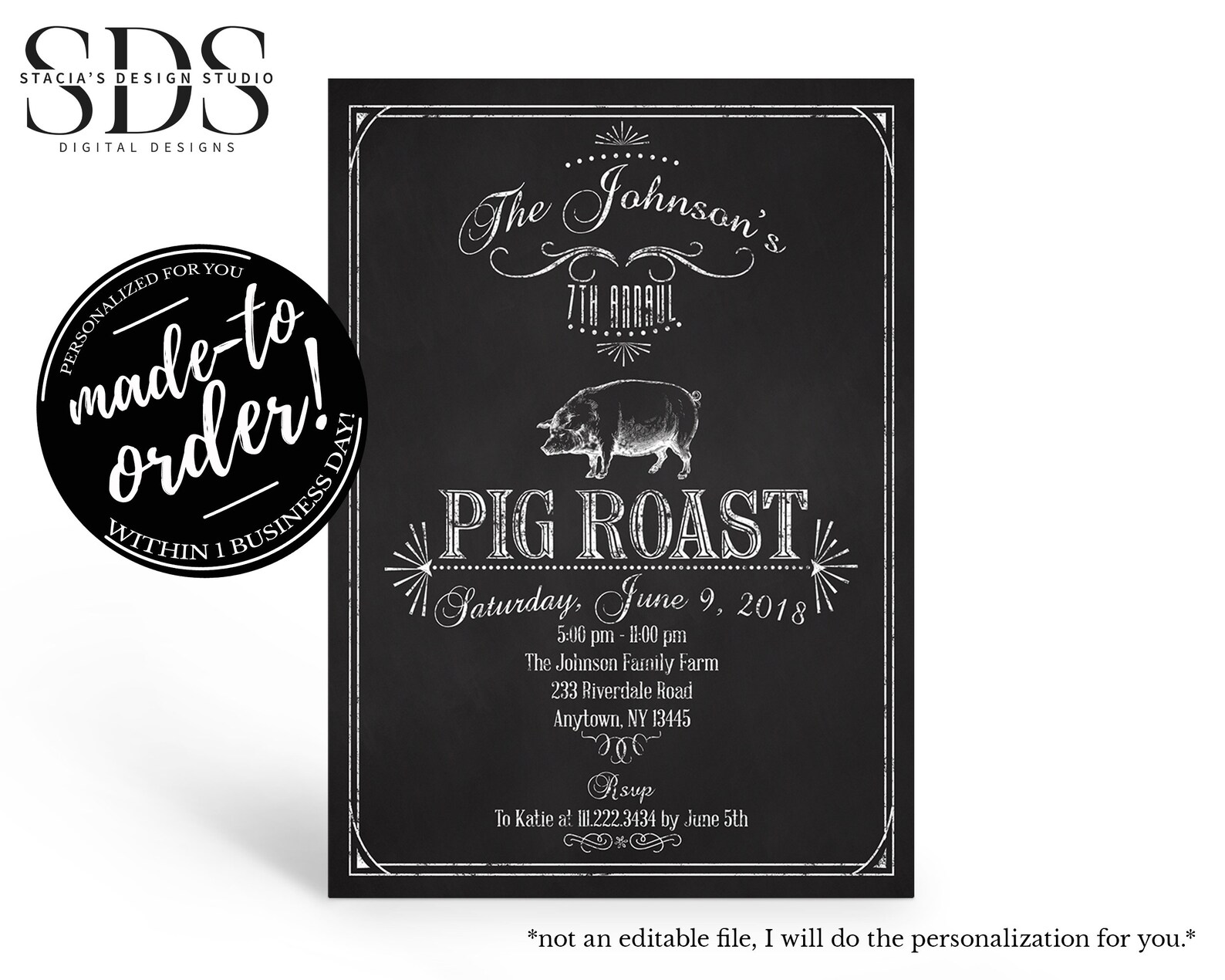 Retro Chalk Pig Roast Hog Roast Chalkboard Digital - Etsy