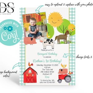 Friendly Farm Photo Birthday Invitation - DIY Edit Yourself in Corjl ...