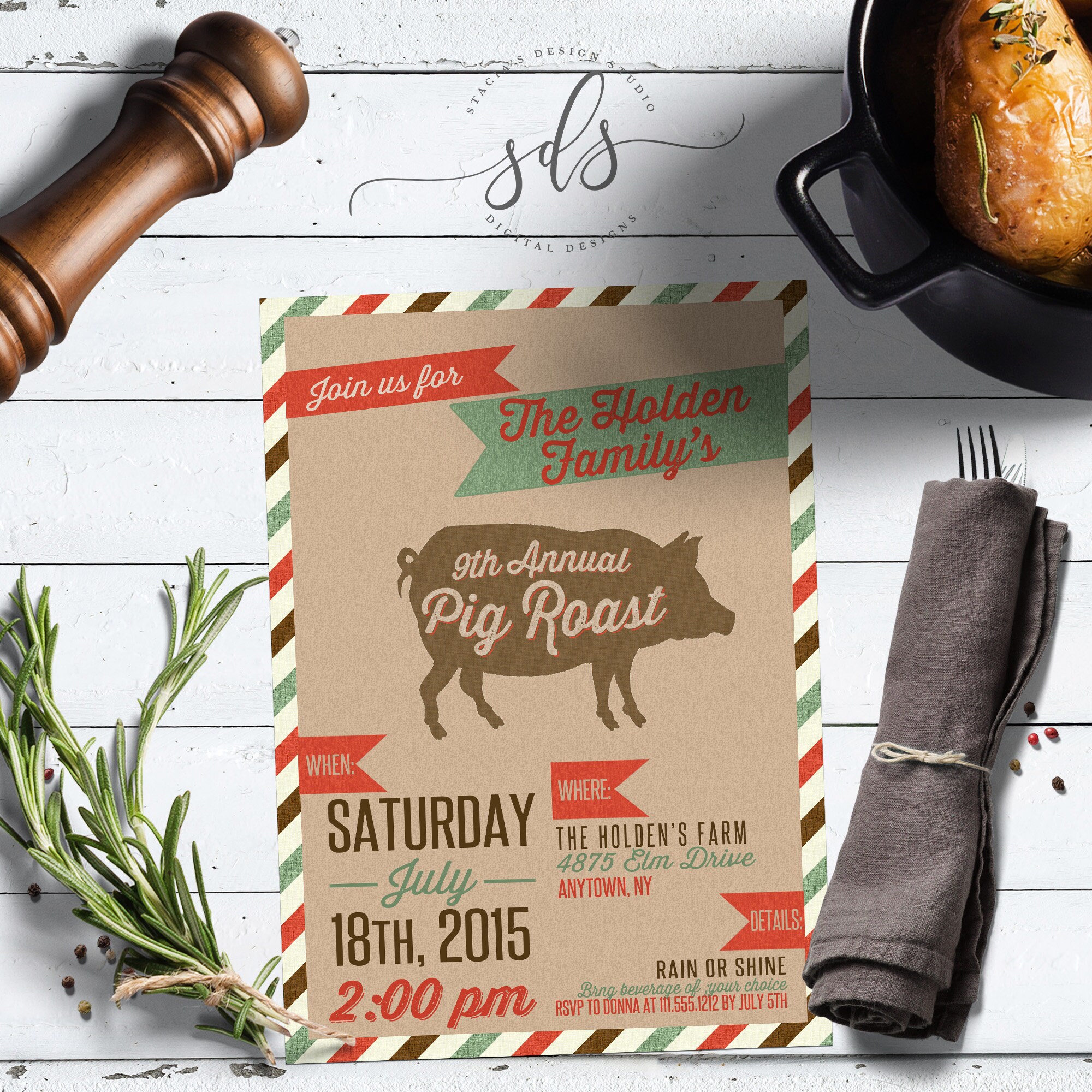 Pig Roast Invitation Retro Digital File Summer BBQ | Etsy