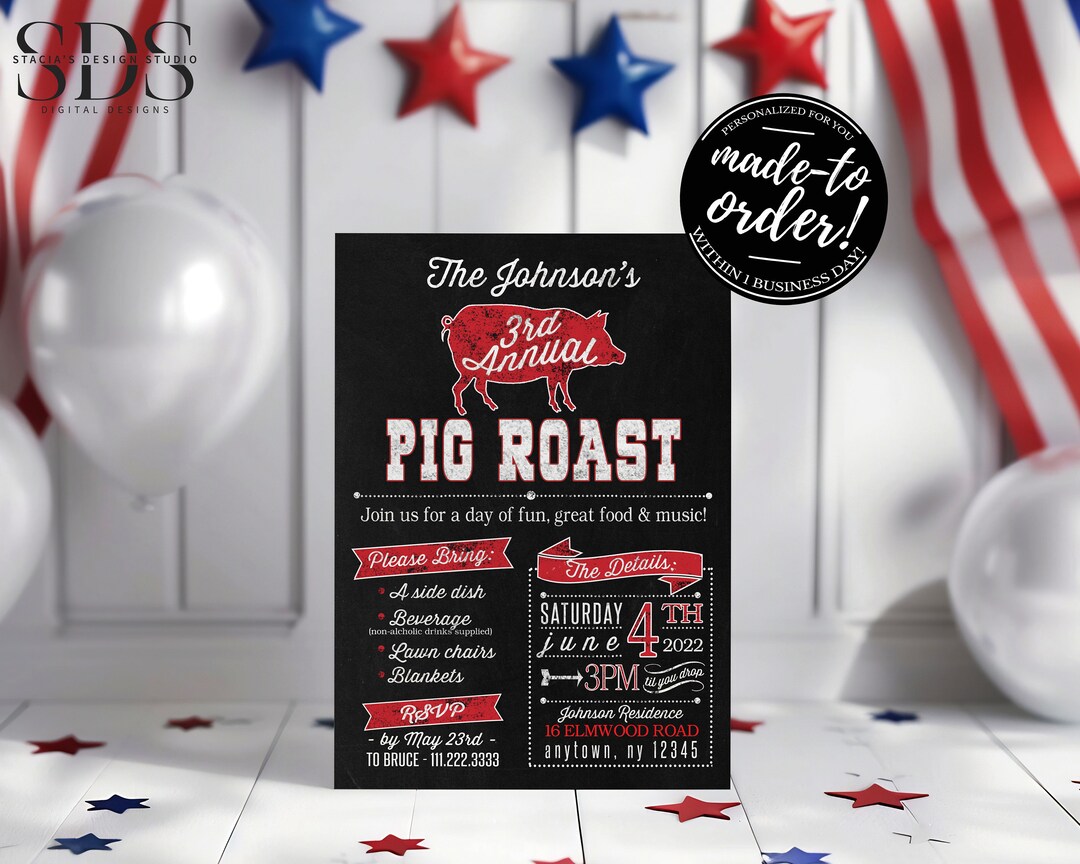 Pig Roast Invitation - Retro Chalkboard - Digital File - Party ...