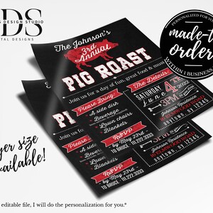 Pig Roast Invitation Retro Chalkboard Digital File Party Invitation Hog ...
