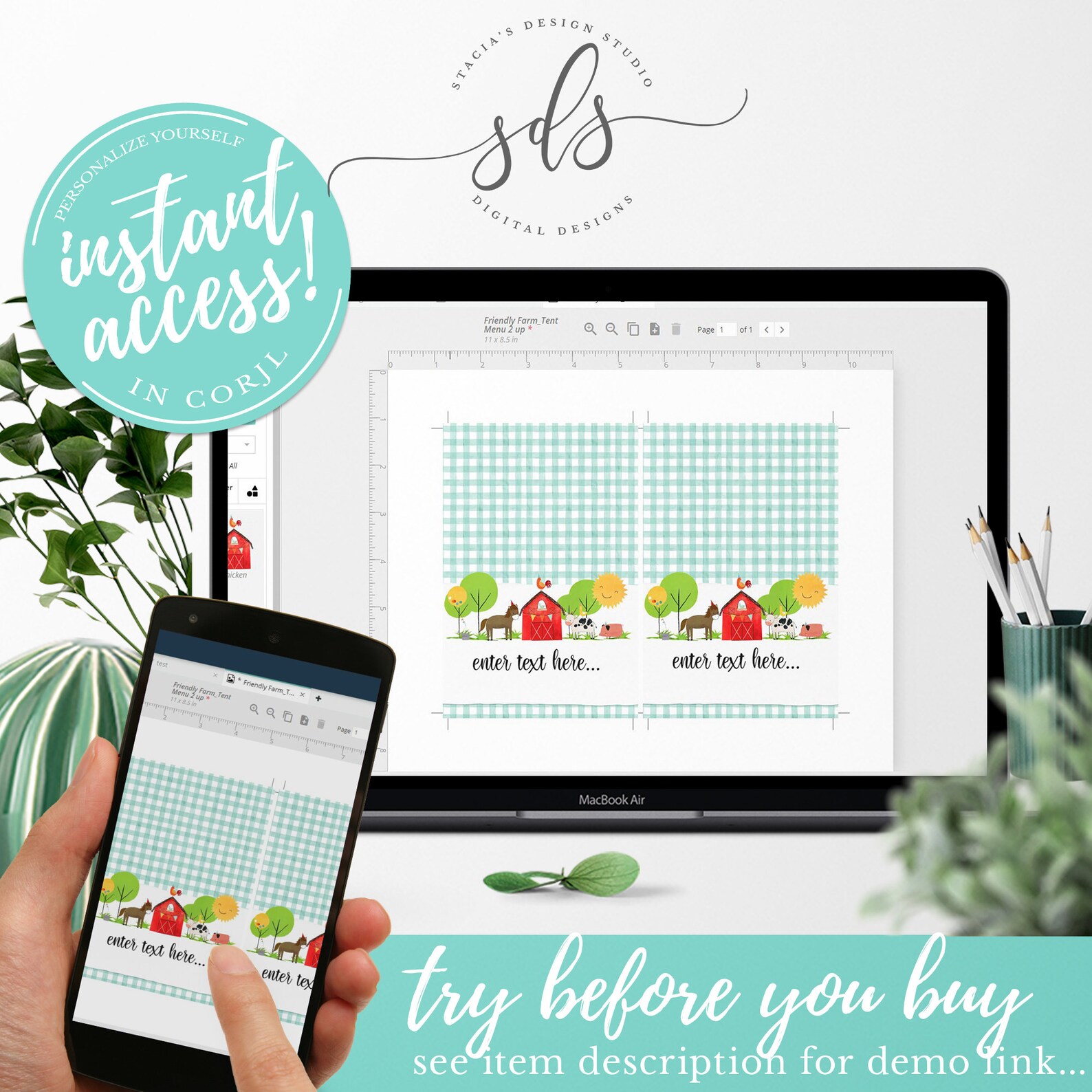 Friendly Farm Menu Tent Food Card - Edit Yourself in Corjl - Etsy