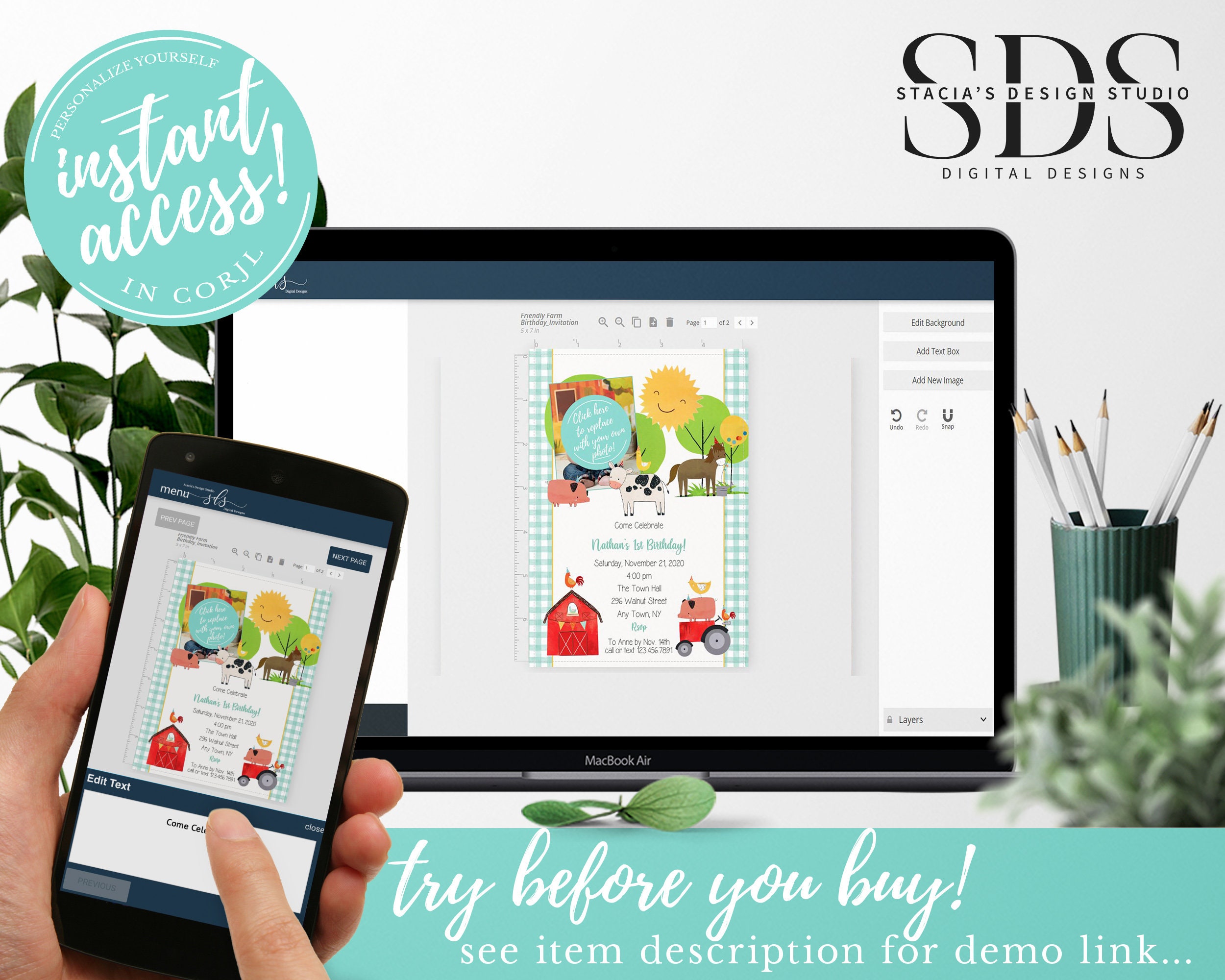 Friendly Farm Photo Birthday Invitation DIY Edit Yourself in | Etsy