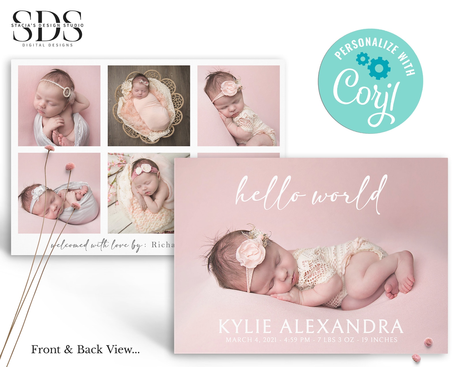 Hello World Birth Announcement 7 Photo DIY in Corjl - Etsy