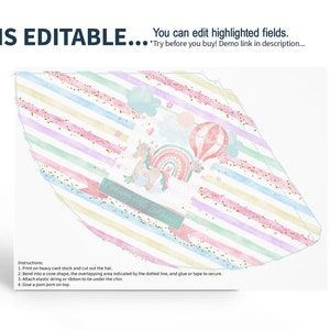 Rainbow Unicorn Birthday Party Hat DIY - Edit Yourself in Corjl ...