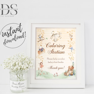 Mother Goose Nursery Rhyme Baby Shower - Non-editable Coloring Station ...