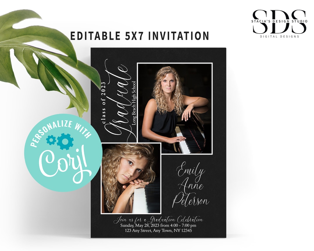 Graduation Invitation - 2 Photo - Edit Yourself in Corjl - Digital File ...