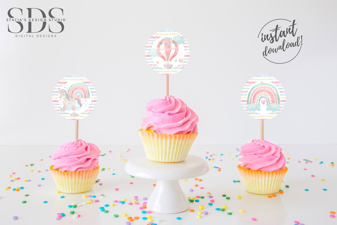Rainbow Unicorn Birthday / Baby Shower - Cupcake Toppers - 5 Variations ...