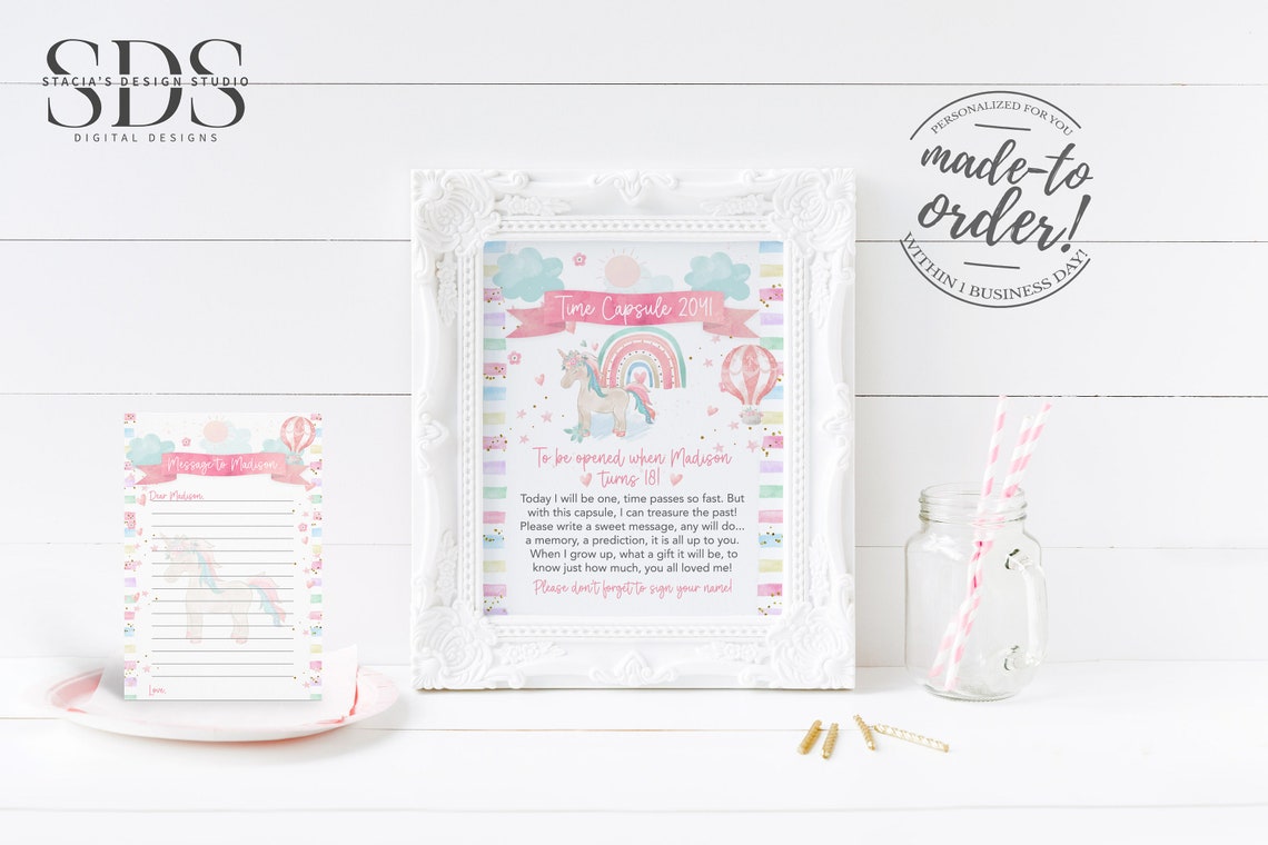 Rainbow Unicorn Time Capsule Sign 8x10 and Message Cards 4x6 - Etsy