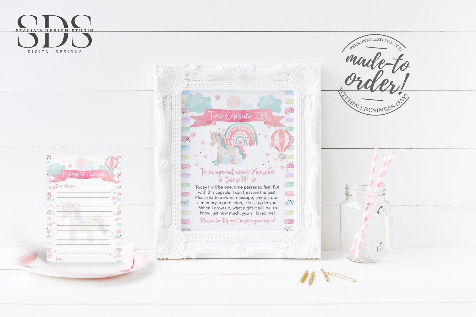 Rainbow Unicorn Time Capsule Sign 8x10 and Message Cards 4x6 - Etsy