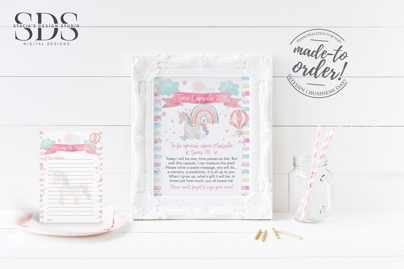Rainbow Unicorn Time Capsule Sign 8x10 and Message Cards 4x6 - Etsy