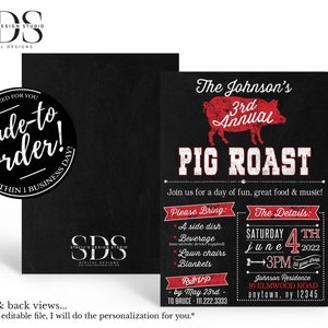 Pig Roast Invitation Retro Chalkboard Digital File Party Invitation Hog ...