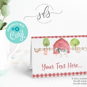 Farm - on the Farm Menu Tent Food Card - Digital File - Edit Yourself ...