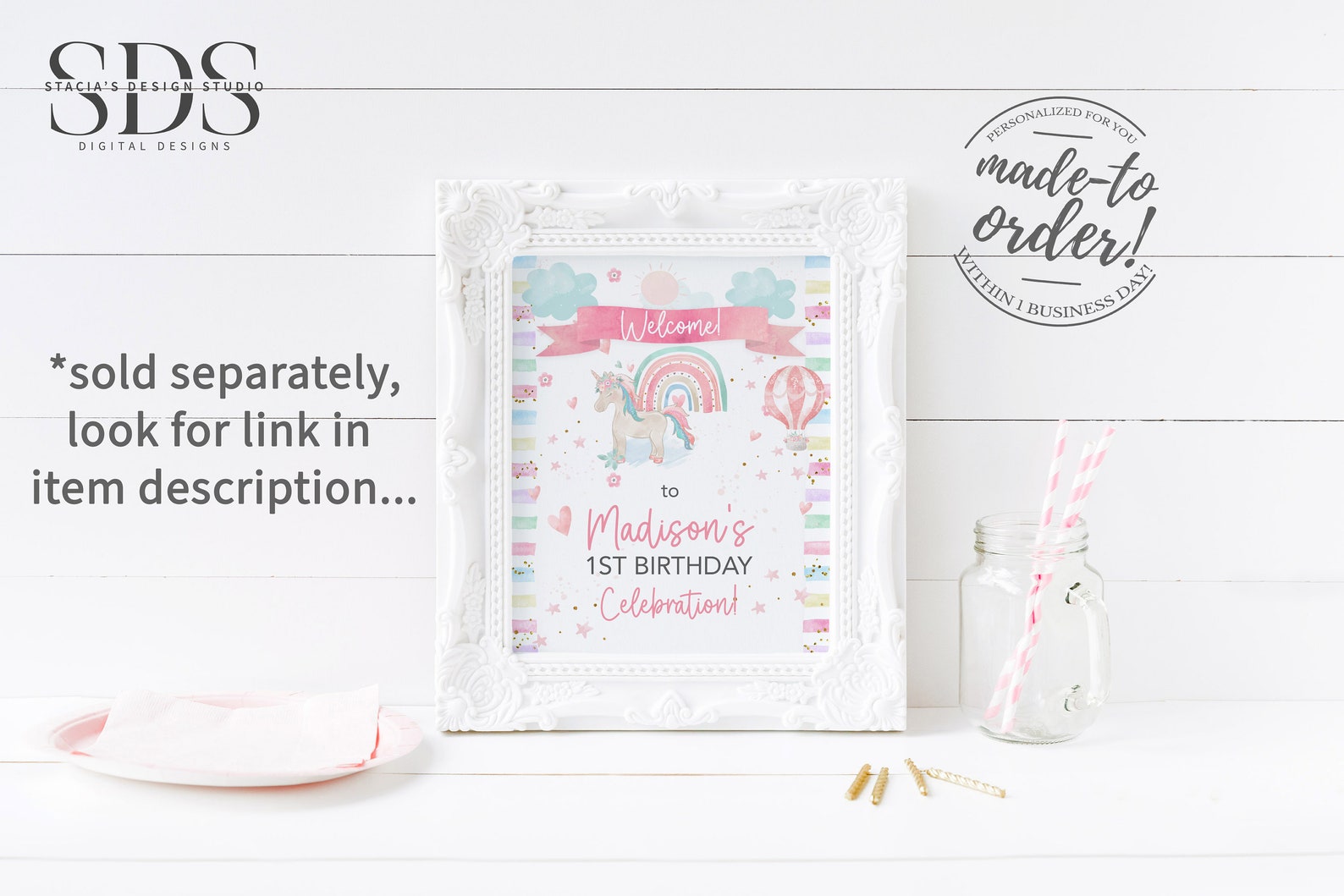 Rainbow Unicorn Birthday Party Hat DIY Edit Yourself in - Etsy