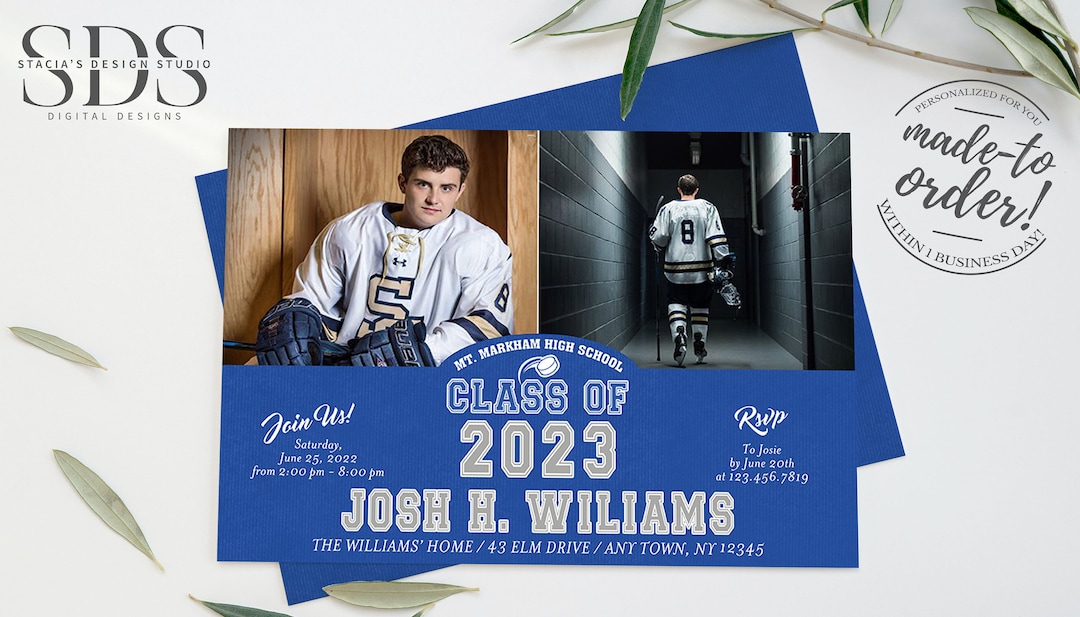 Hockey Graduation Photo Invitation / Announcement - 2 Photo - Digital ...