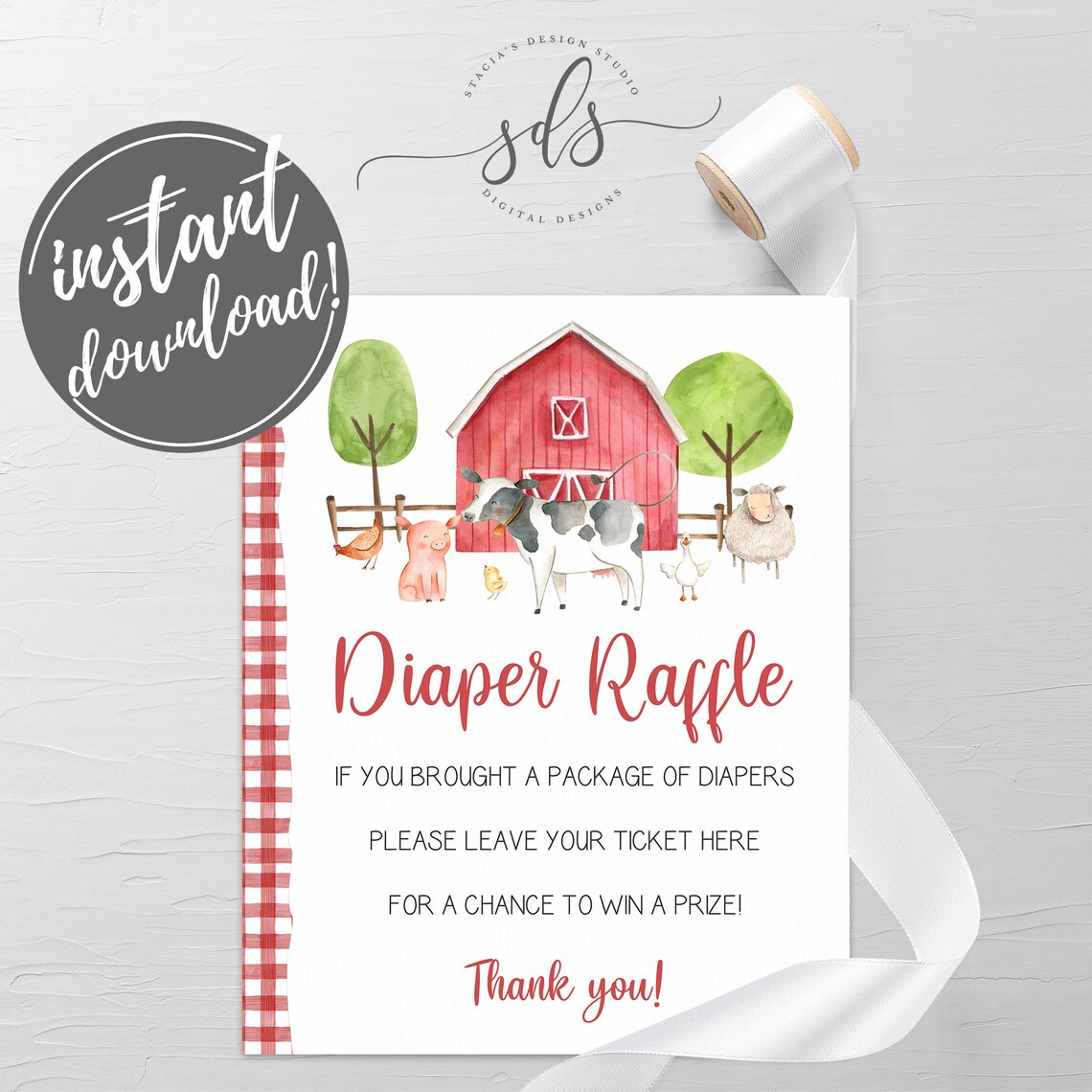 On the Farm Baby Shower Diaper Raffle Printable 8x10 Sign - Etsy