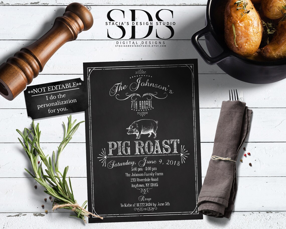 Retro Chalk Pig Roast Hog Roast Chalkboard Digital | Etsy
