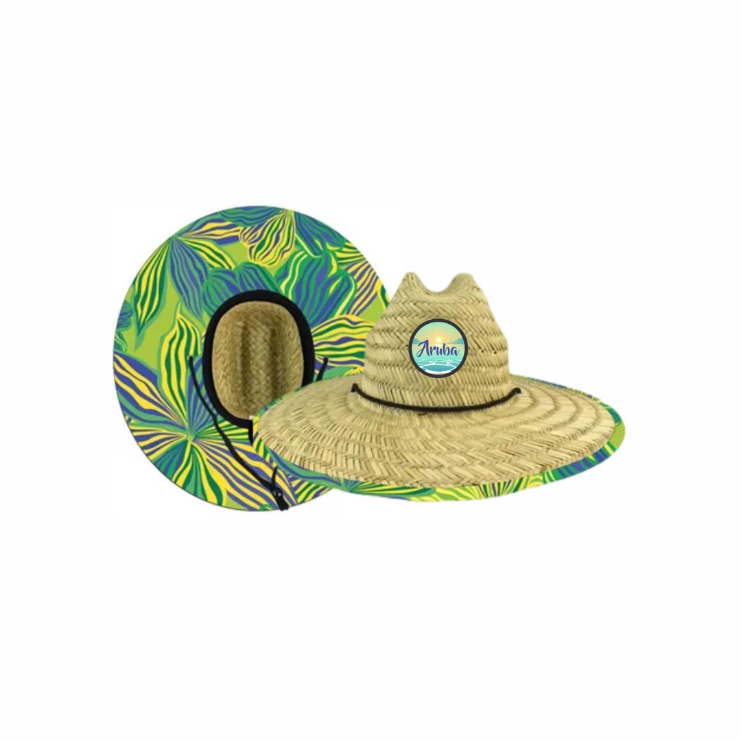 Personalized Straw Hat Tropical Tiki Flower Design, Custom Patch Straw Hat, Boating Hat, Custom ...