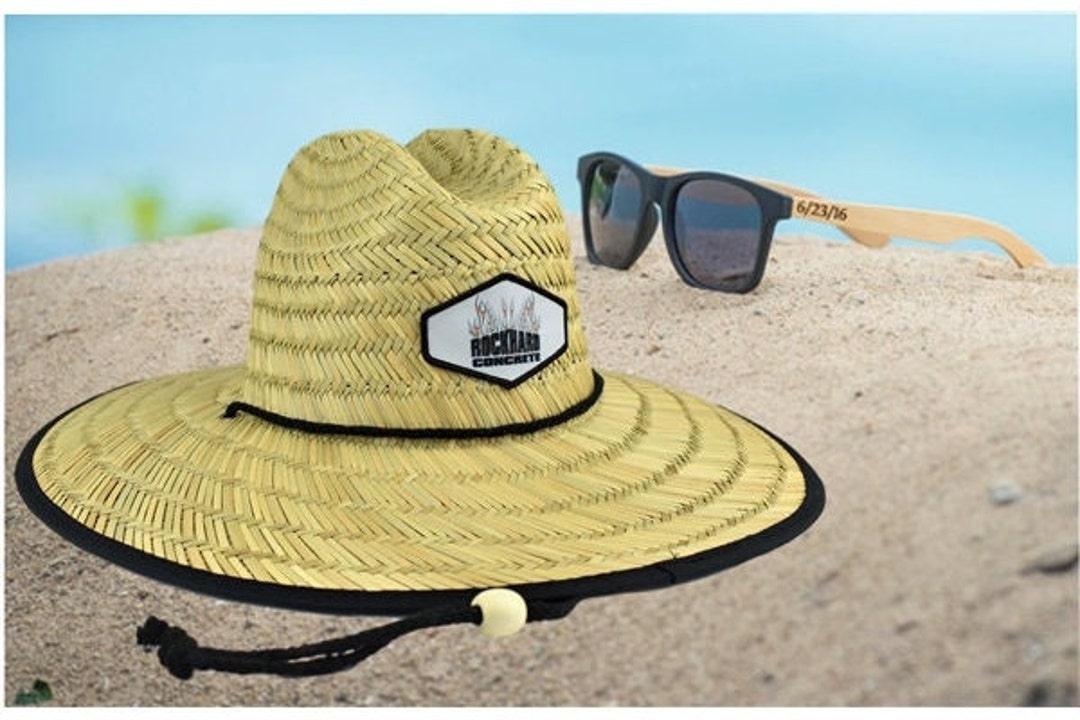 Custom Patch Straw Hat, Team Beach Hat, Personalized Bamboo Sunglasses, Cusom Image / Text ...