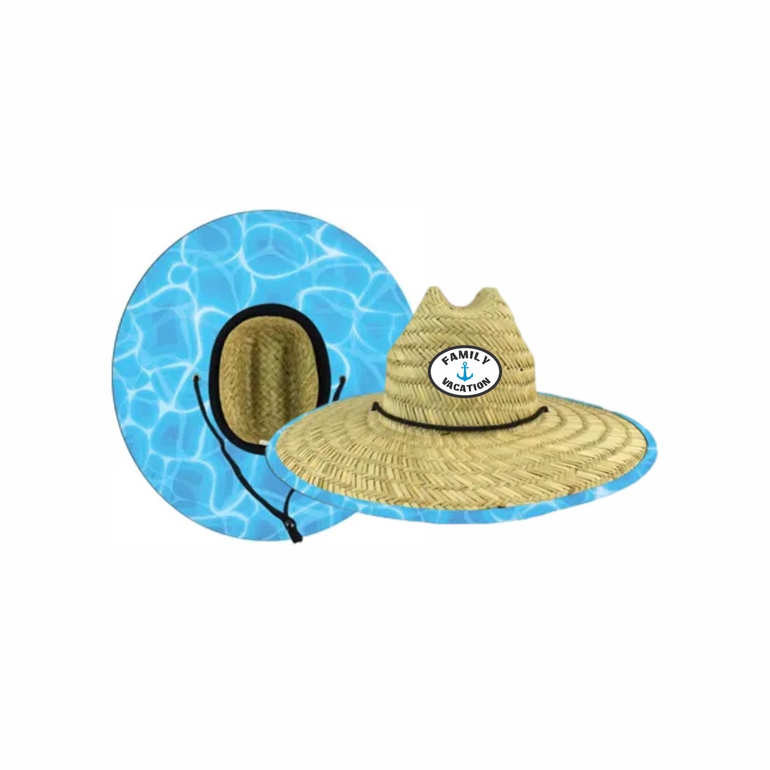 Personalized Straw Hat Tropical Pool Wave Design, Custom Patch Straw ...