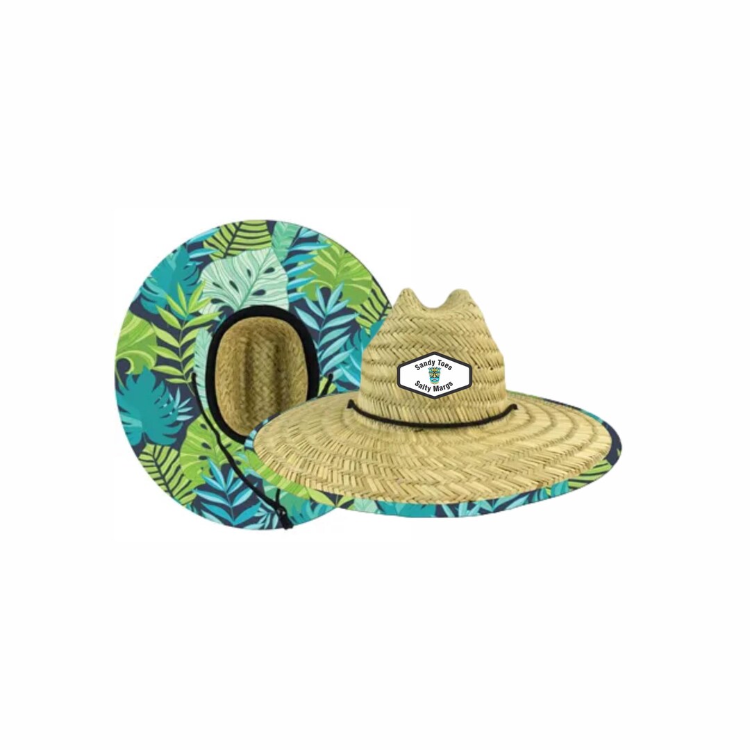 Personalized Straw Hat Tropical Leaf Tiki, Custom Patch Straw Hat, Boating Hat, Custom Image ...
