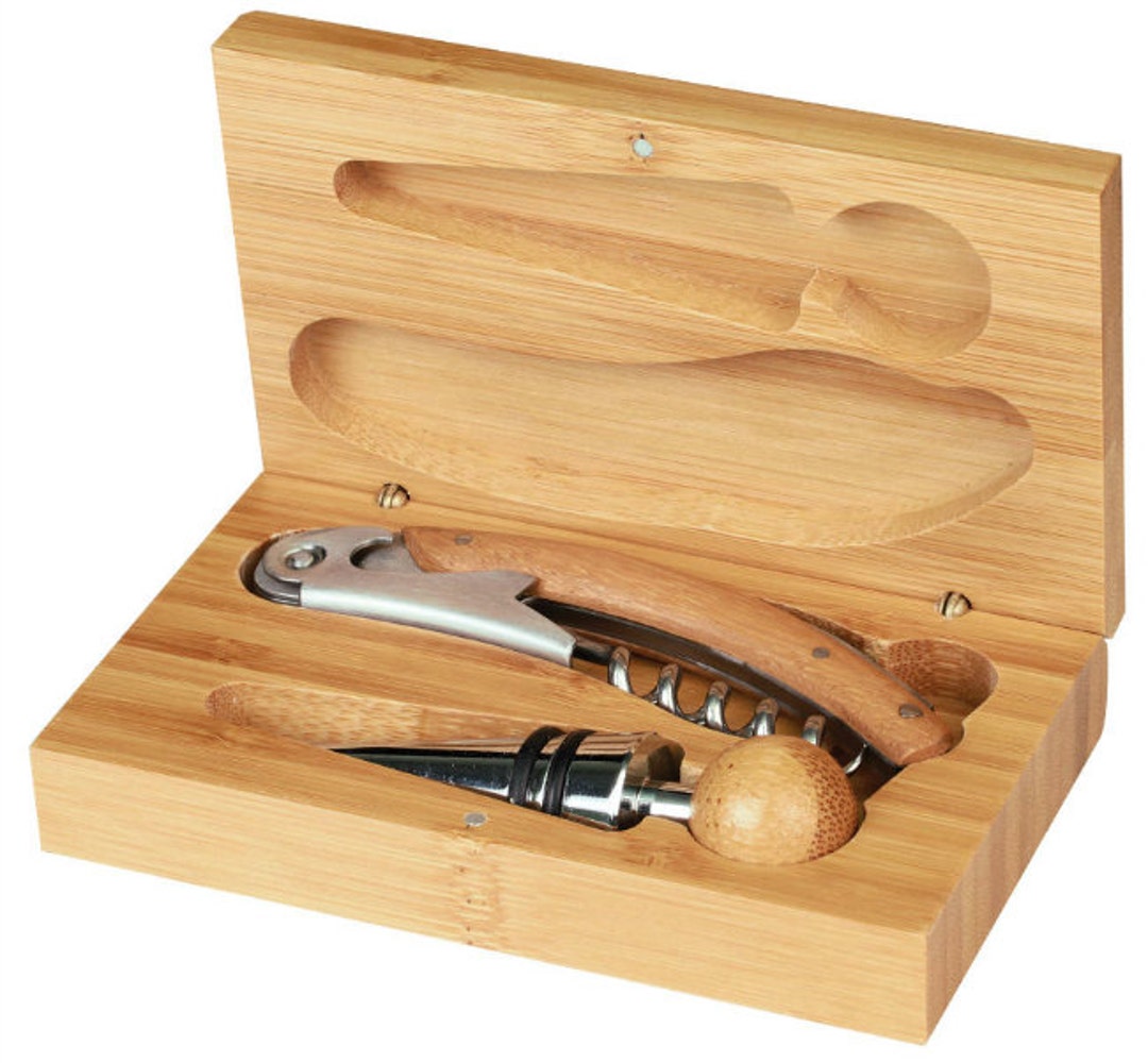 Personalized Bamboo Wine Tool Set, Engraved Wine Tool Box, Boxed ...