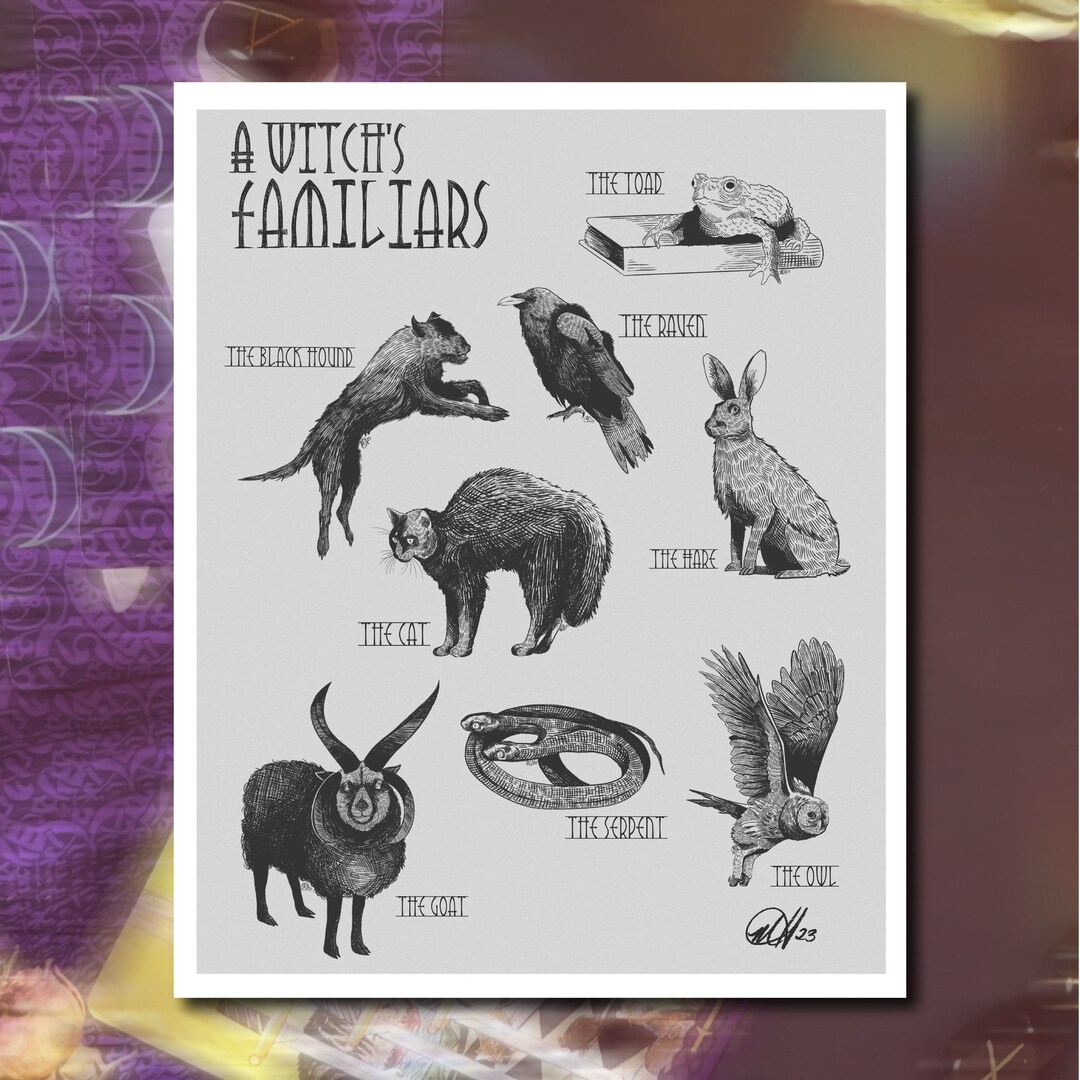 Witches' Familiars Illustrated Art Print | Occult Animal Spirit Artwork ...