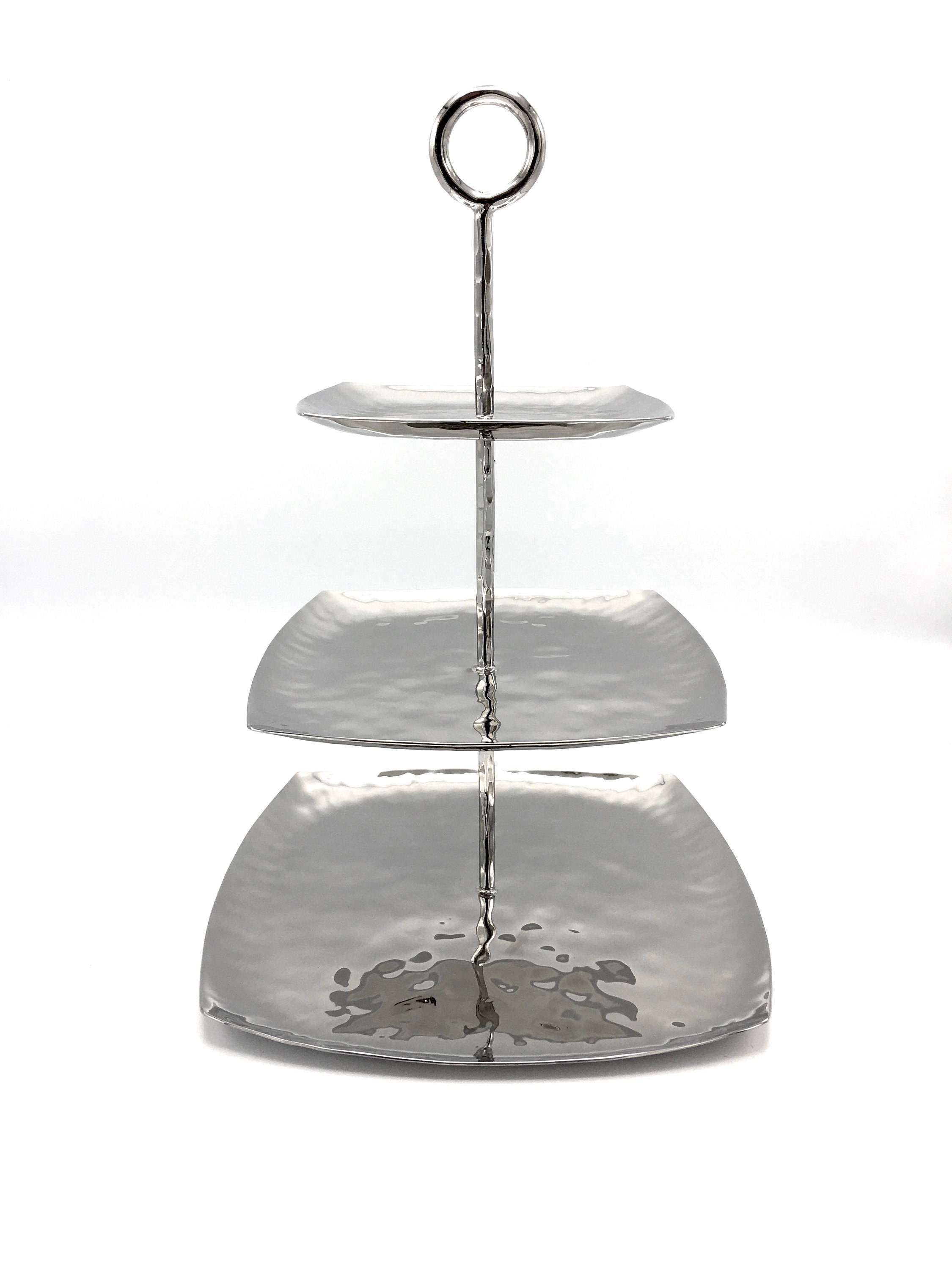 3 Tier Pastry Stand square Handmade Hammered Stainless Steel - Etsy