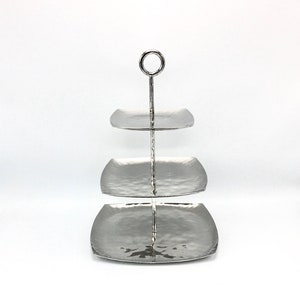 3 Tier Pastry Stand square Handmade Hammered Stainless Steel - Etsy