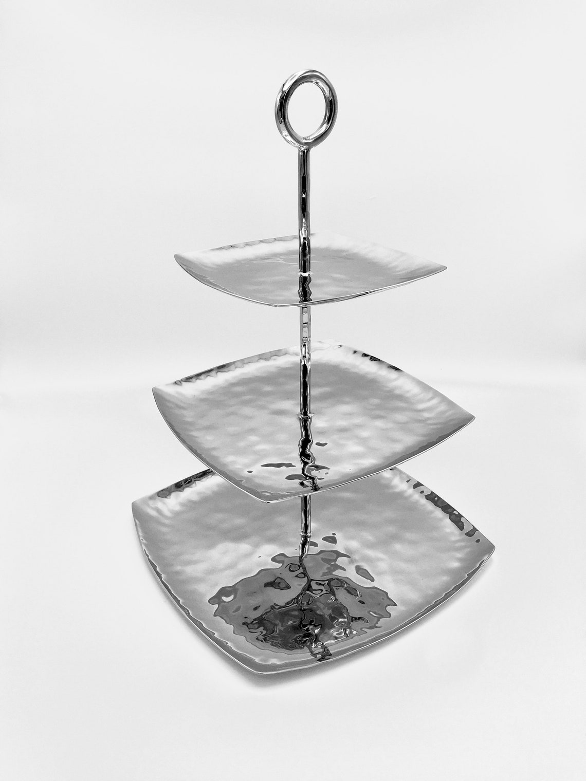 3 Tier Pastry Stand square Handmade Hammered Stainless Steel - Etsy