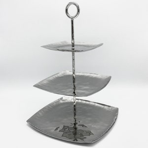 3 Tier Pastry Stand square Handmade Hammered Stainless Steel - Etsy