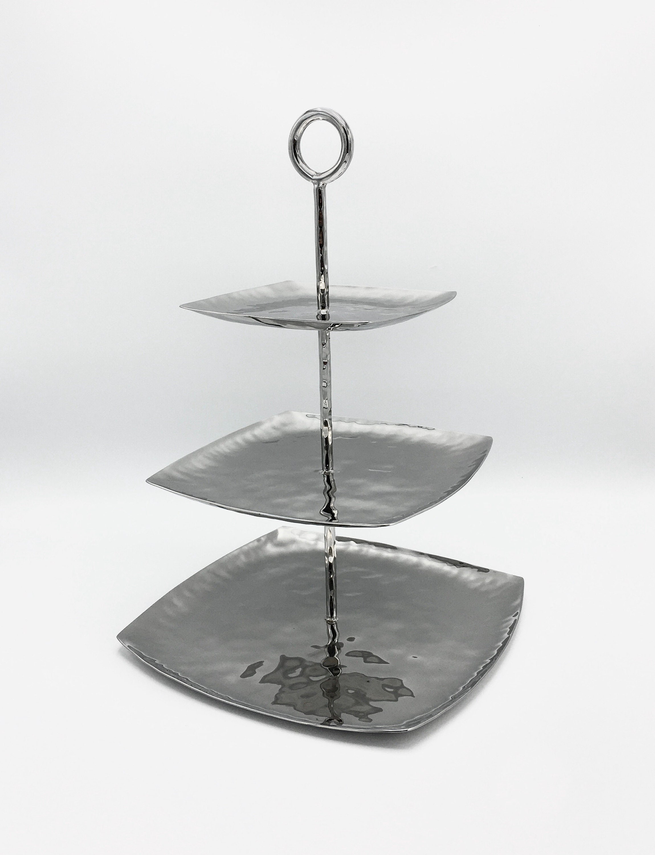 3 Tier Pastry Stand square Handmade Hammered Stainless Steel - Etsy