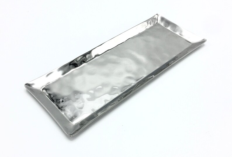 Long Rectangle Serving Tray, Handmade Hammered Stainless Steel, Silver ...