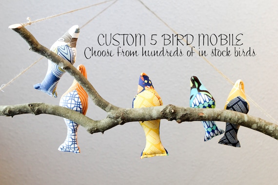 CUSTOM 5 Birds on a Branch Mobile 5 Fabric Birds Cozied up - Etsy