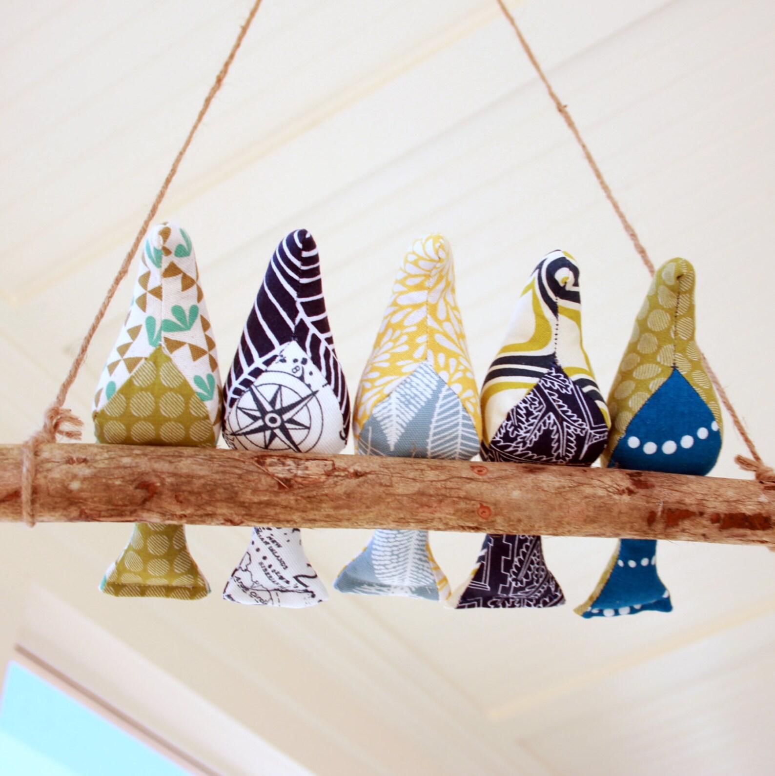 CUSTOM 5 Birds on a Branch Mobile 5 Fabric Birds Cozied up - Etsy