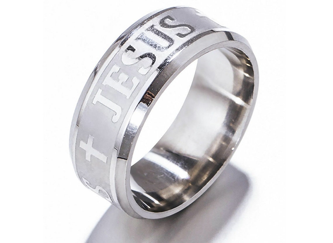 Silver JESUS Ring Stainless Steel Fast Shipping | Etsy