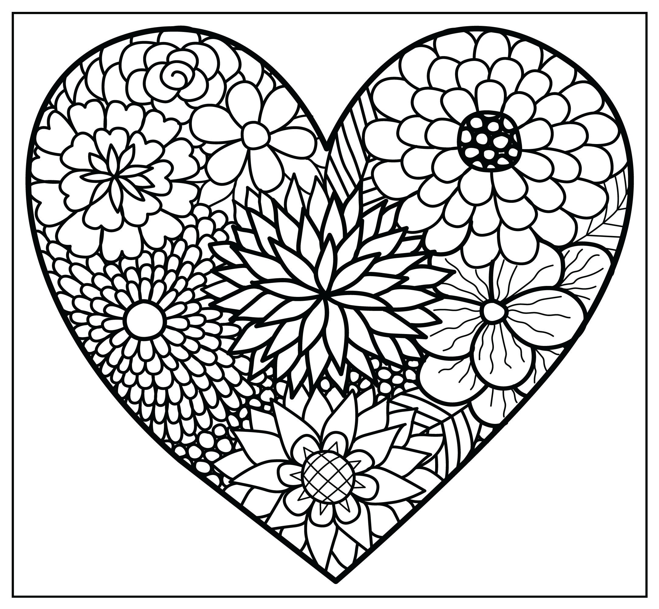 Huge Coloring Poster Heart Zentangle No. 7 | Etsy