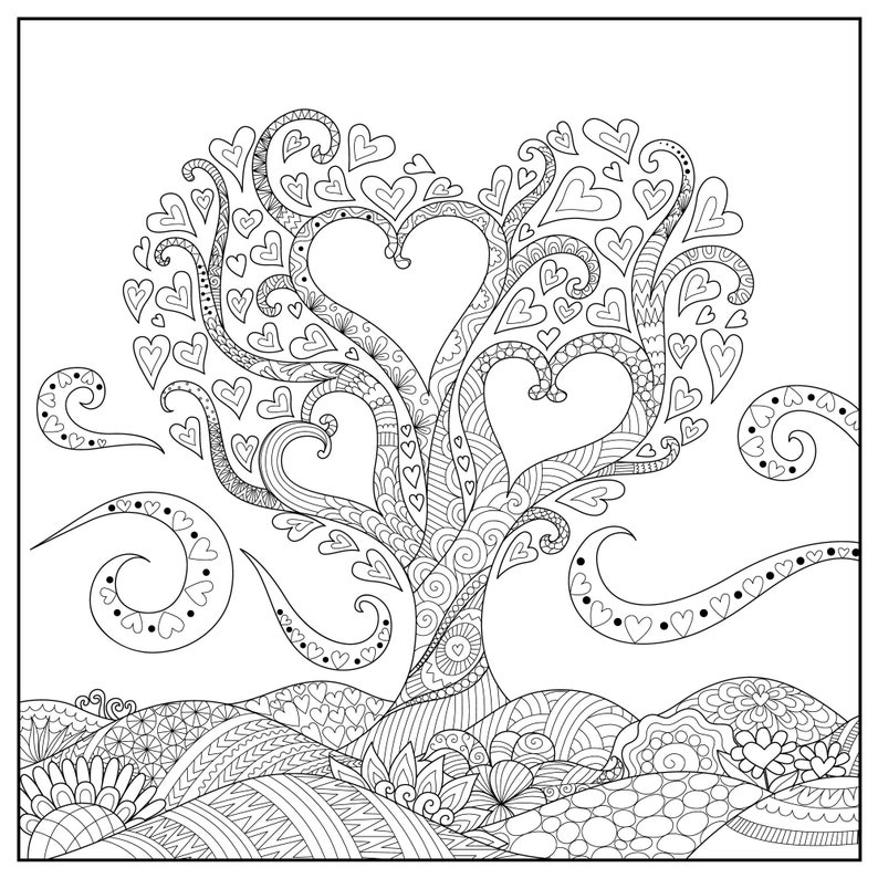 Heart Tree Coloring Poster: Zentangle Valentine's Day Activity - Etsy
