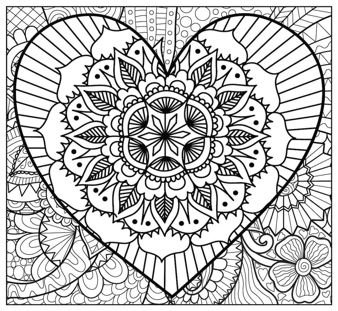 Huge Coloring Poster Heart Zentangle No. 10 | Etsy