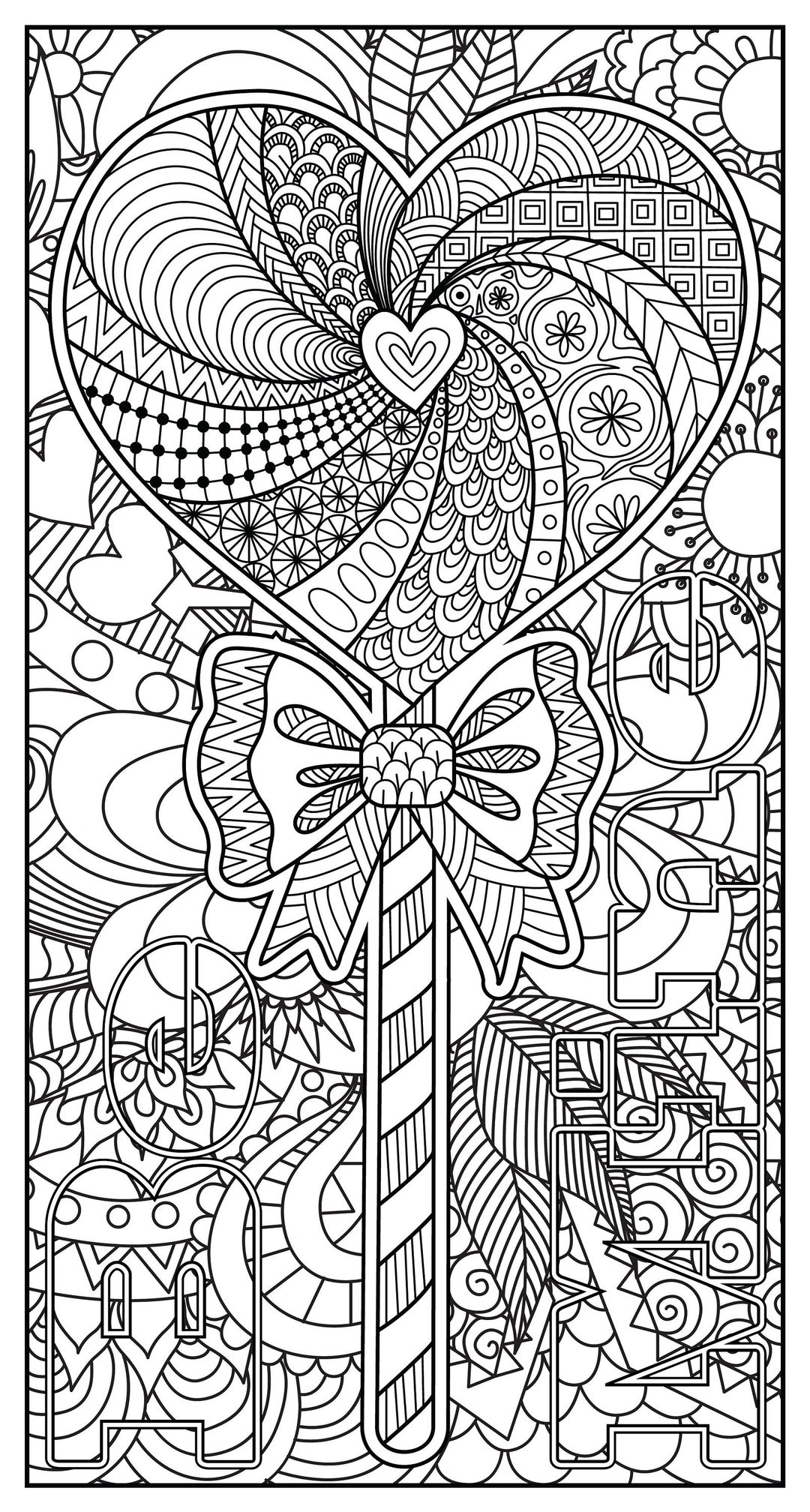 Valentine Coloring Poster, Huge Coloring Poster, Heart Lollie Zentangle ...