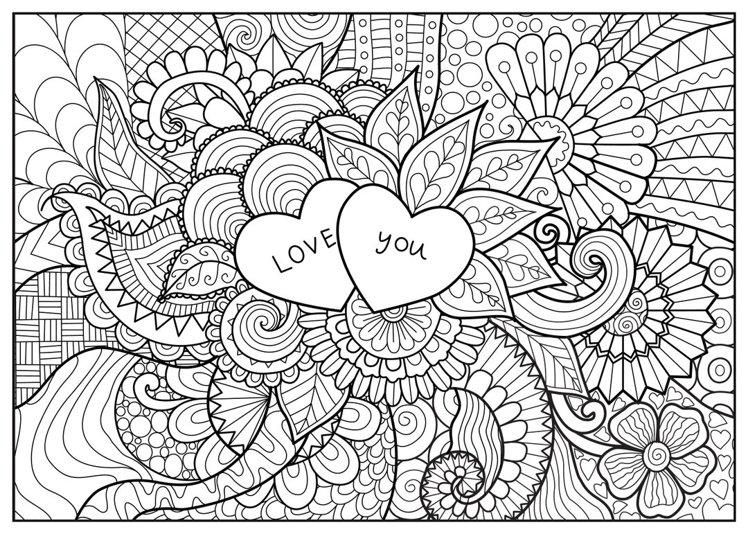 Huge Coloring Poster - Love You Zentangle No. 2 - Etsy