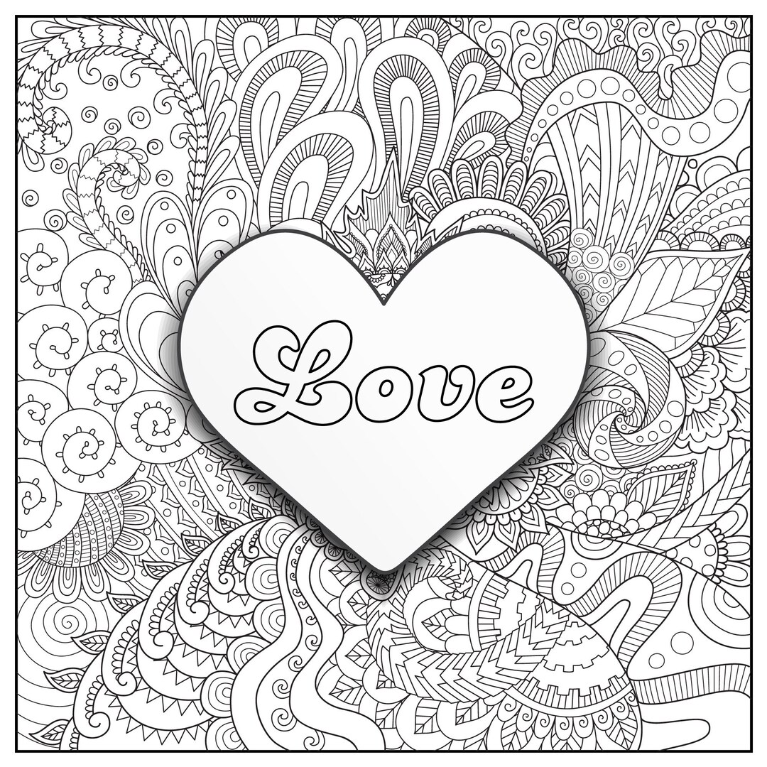 Huge Coloring Poster LOVE Zentangle No. 2 - Etsy