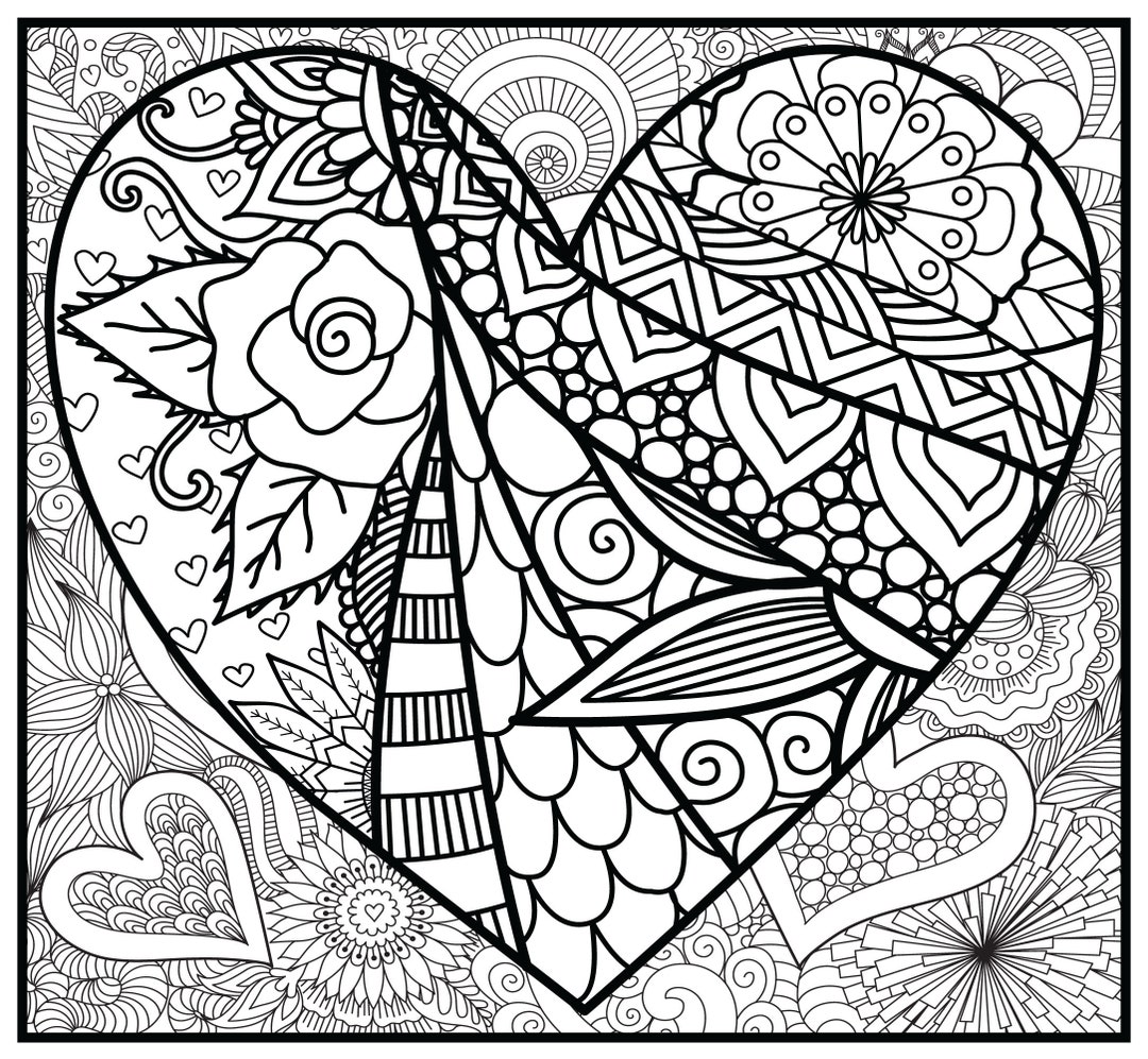 Huge Coloring Poster Heart Zentangle No. 12 - Etsy