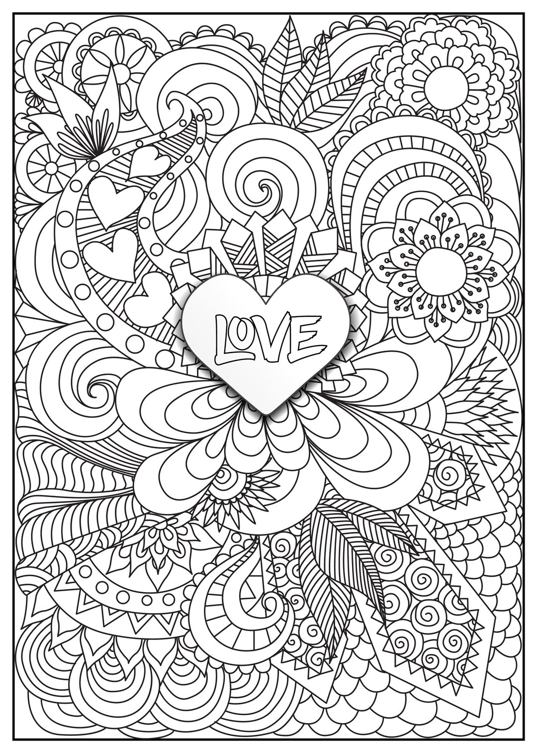 Valentine Coloring Poster, Huge Coloring Poster, LOVE Zentangle - Etsy