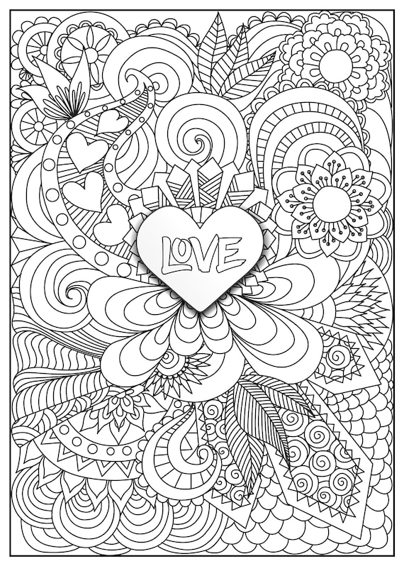 Huge Coloring Poster LOVE Zentangle | Etsy