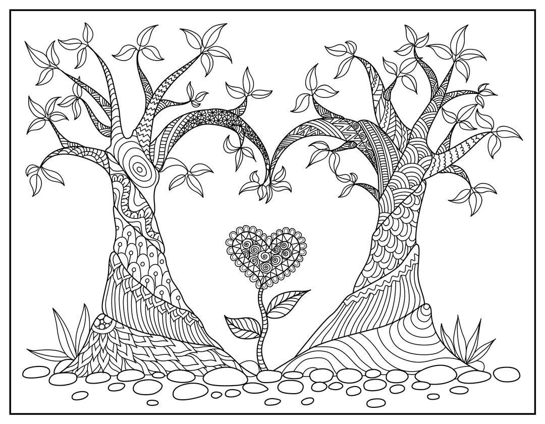 Heart Flower Zentangle Coloring Poster: Large Valentine's Day Activity ...